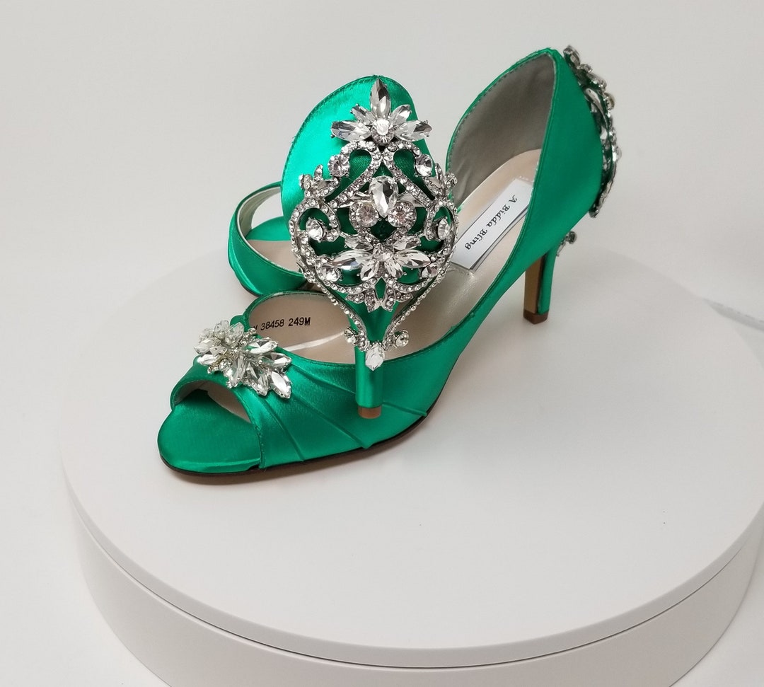 Emerald Green Bridal Shoes Crystal Back and Front Design Emerald Green ...