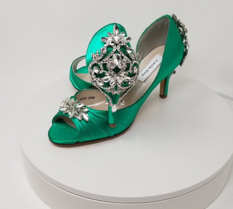 Emerald Green Bridal Shoes Crystal Back and Front Design Emerald Green ...