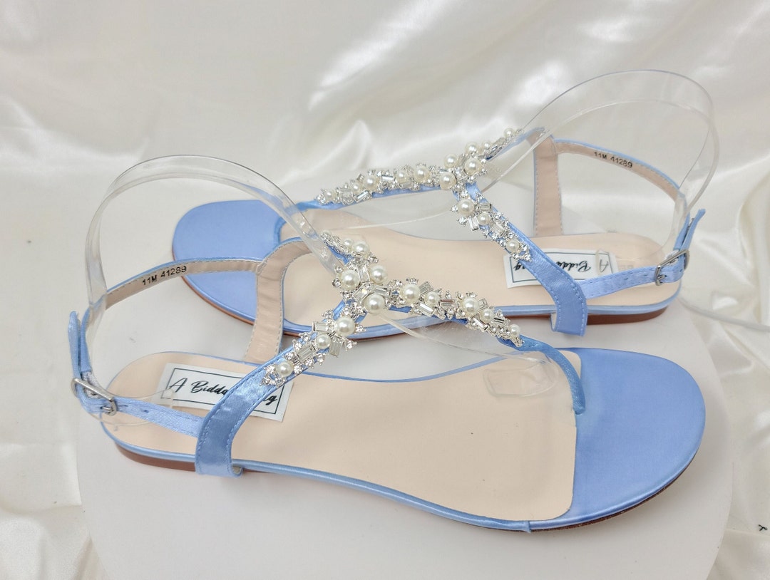Blue Bridal Sandals Blue Wedding Sandals With Pearls and Crystals ...
