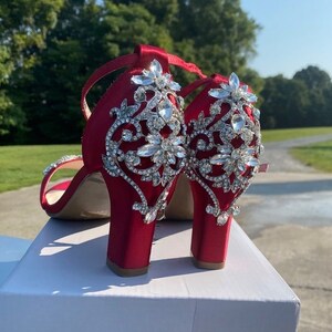 Red Chunky Heels Over 100 COLORS Red Bridal Sandals Rhinestone and ...