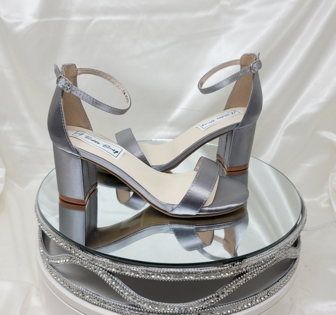 Silver Wedding Shoes Chunky Heels Platinum Bridal Shoes OVER 100 COLORS ...