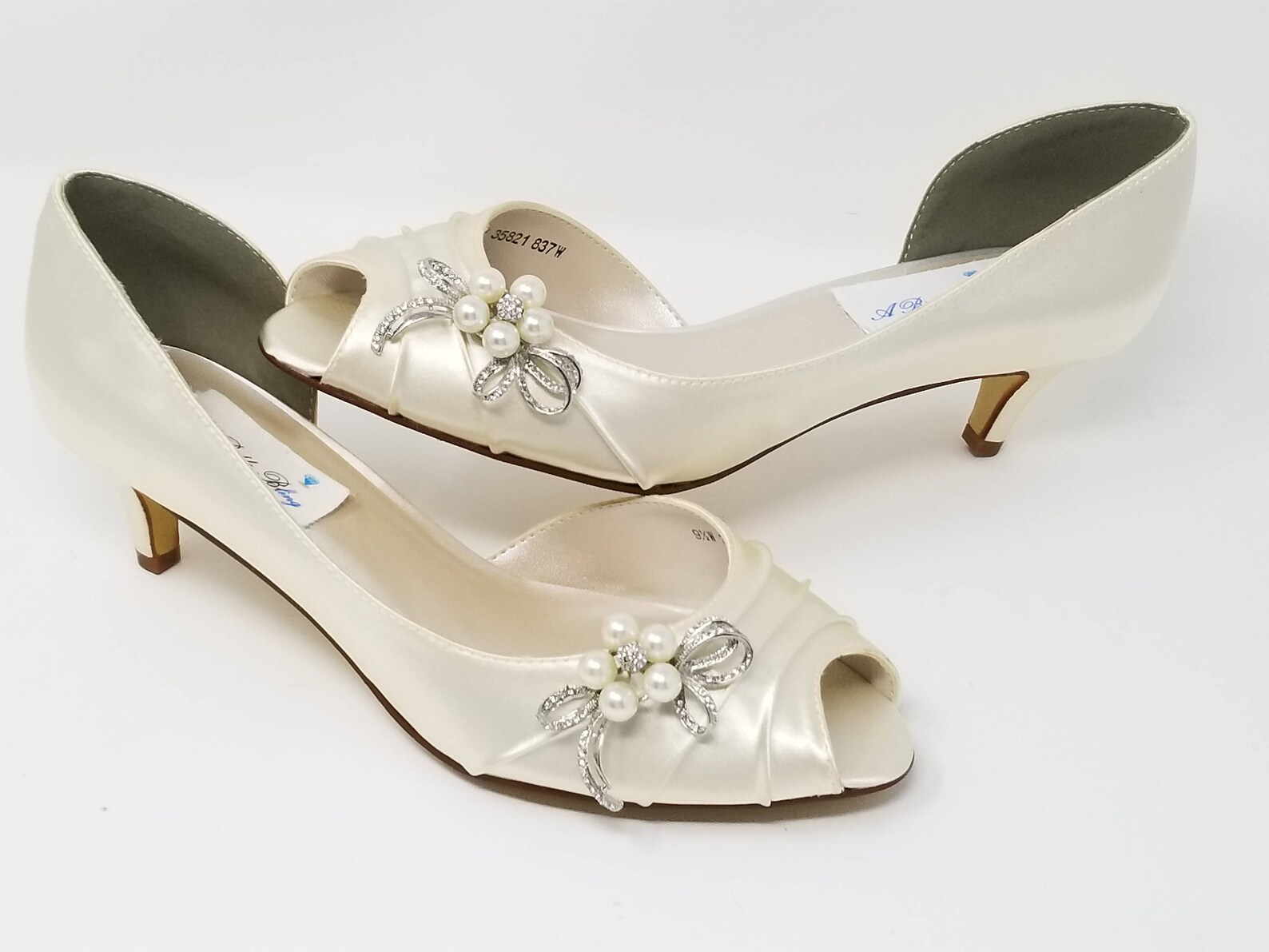 Ivory Wedding Shoes With Crystal and Pearl Bow Ivory Bridal Shoes Ivory ...