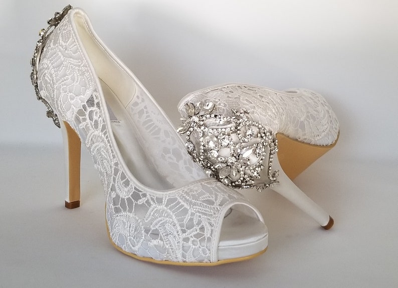 Lace Wedding Shoes Crystal Back Design Lace Bridal Shoes Lace - Etsy