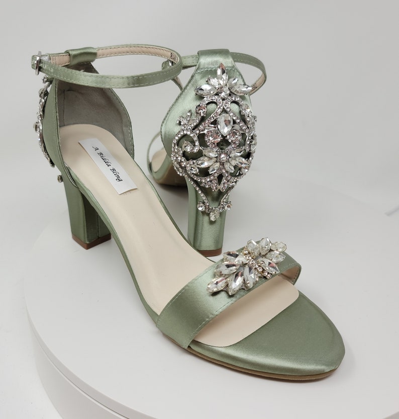 Sage Green Bridal Shoes Chunky Heels Sage Green Wedding Shoes Wedding ...