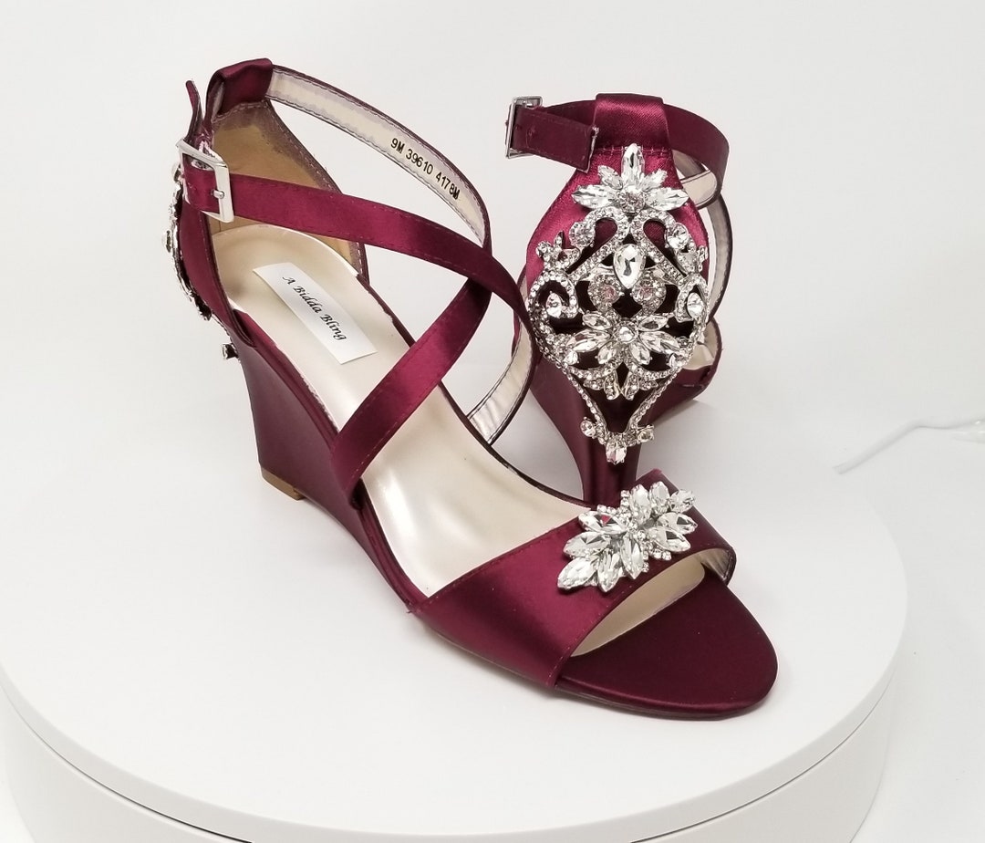 Wine Bridal Sandals Wine Bridal Wedge Sparkling Crystal Back Wine ...