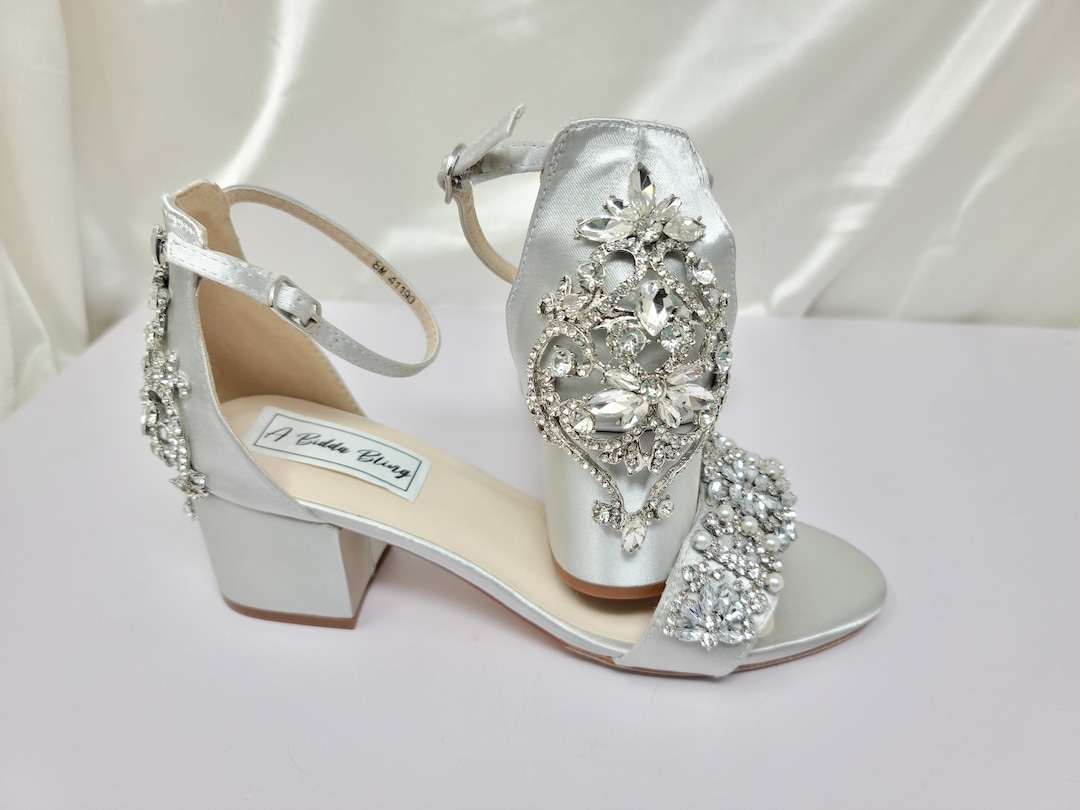 Silver Wedding Shoes Silver Block Heels 100 COLORS Silver Chunky Heels ...