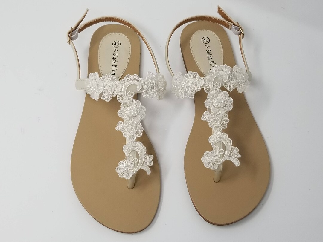 Ivory Wedding Sandals With Lace and Pearls Ivory Wedding Shoes ...