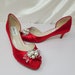 Red Wedding Shoes Crystal and Pearl Cascade Design Red Bridal Shoes Red ...