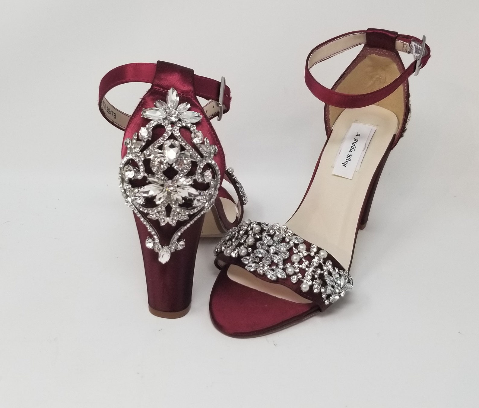 Wine Block Heels Over 100 COLORS Wine Bridal Sandals Crystal and Pearl ...