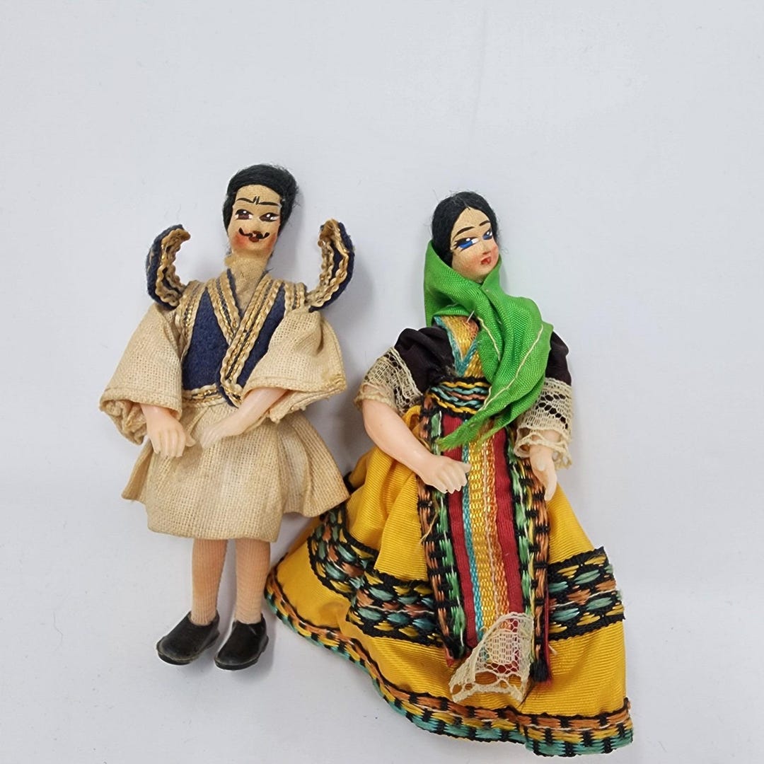 Vintage Greek Souvenir Dolls Colorful Cloth Faces Man Women Ethnic ...