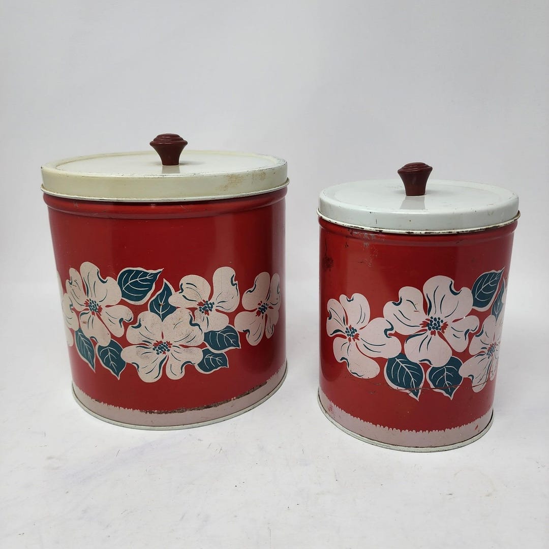 National Can Corp NY 1950's VTG Metal Nesting Tins (2) Canister Red ...