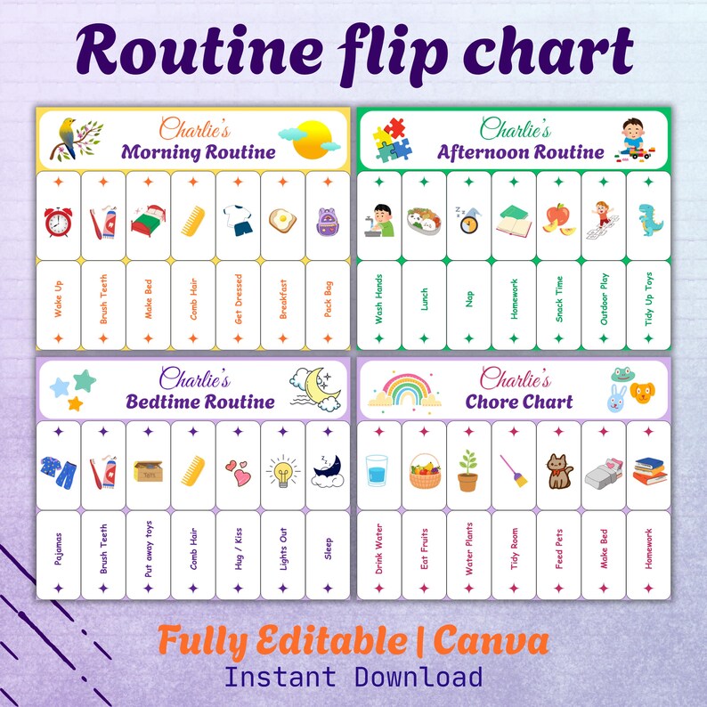 Editable Flip Routine Chart for Kids • Visual Schedule (canva Template ...