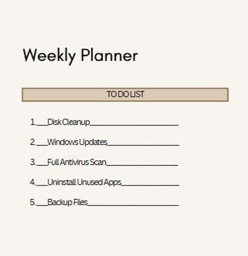 PC Maintenance Checklist | Printable PDF | Weekly Computer Care Planner ...