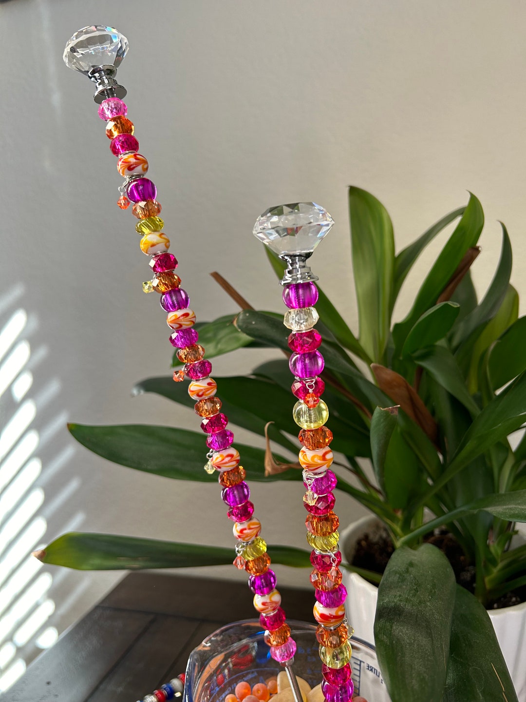 Unique One of a Kind Set of 2 All Glass Bead Fairy Sticks in Orange ...