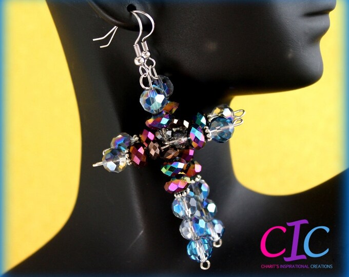 Shades of Purple Blue Cross Earrings -religious Christian Jewelry - Etsy
