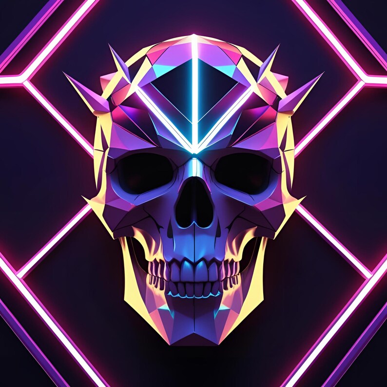 Retro Neon Skull Digital Download – 80s Vaporwave Skull Art, Synthwave ...