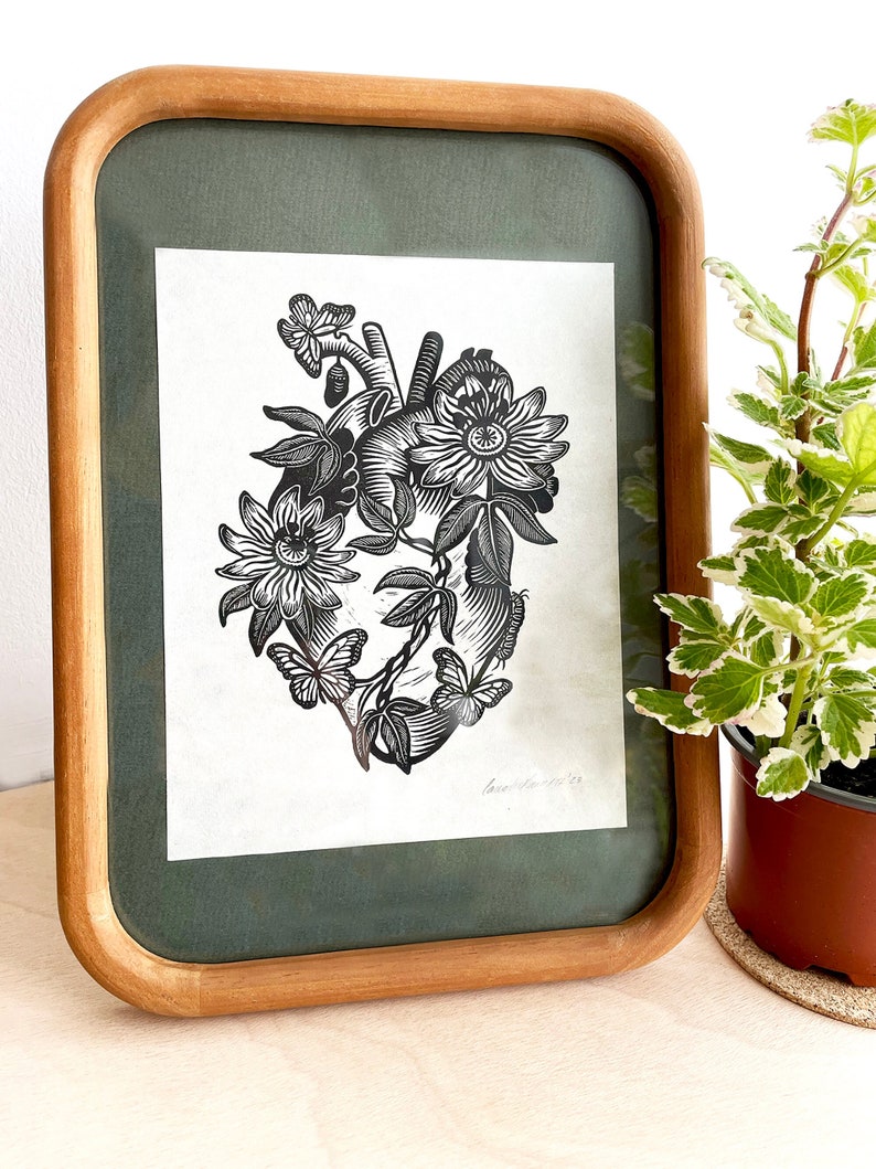 Botanical Human Heart Block Print With Passiflora and Monarch ...