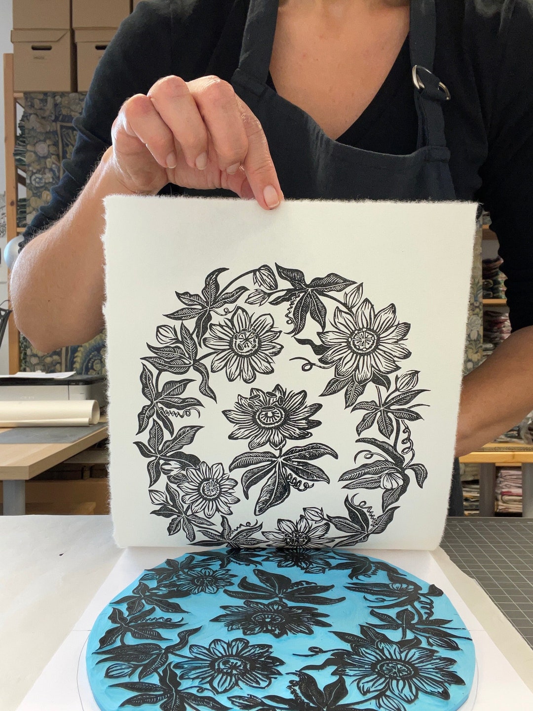 Botanical Linocut Print of a Passiflora Plant for Wall Decor - Etsy