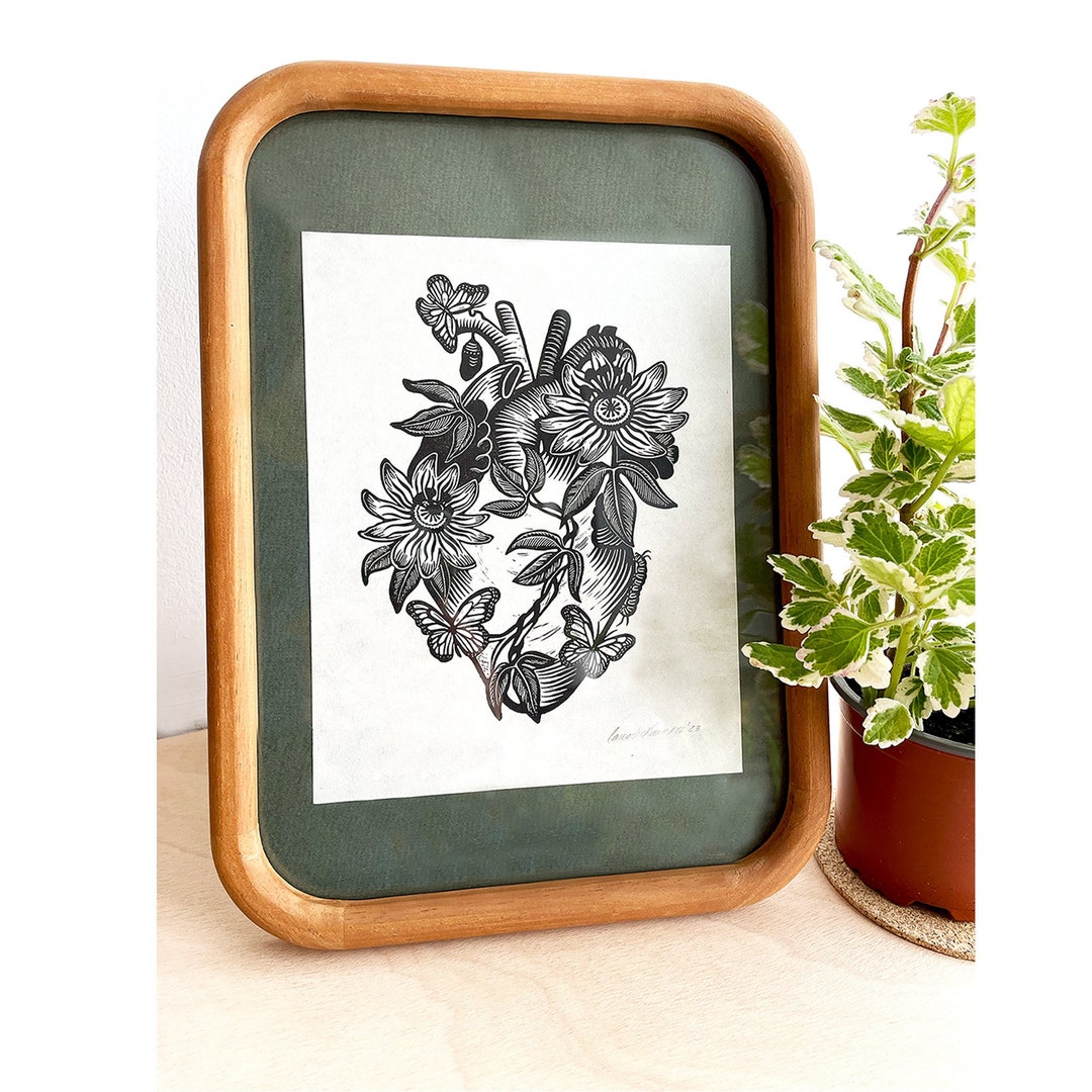 Botanical Human Heart Block Print With Passiflora and Monarch ...
