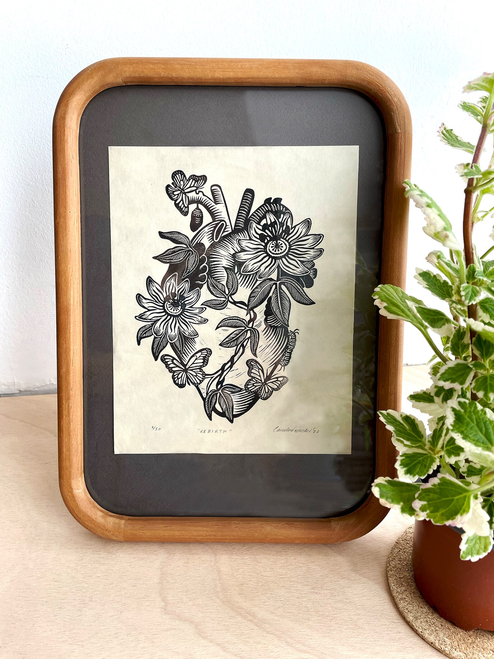 Botanical Human Heart Block Print With Passiflora and Monarch ...