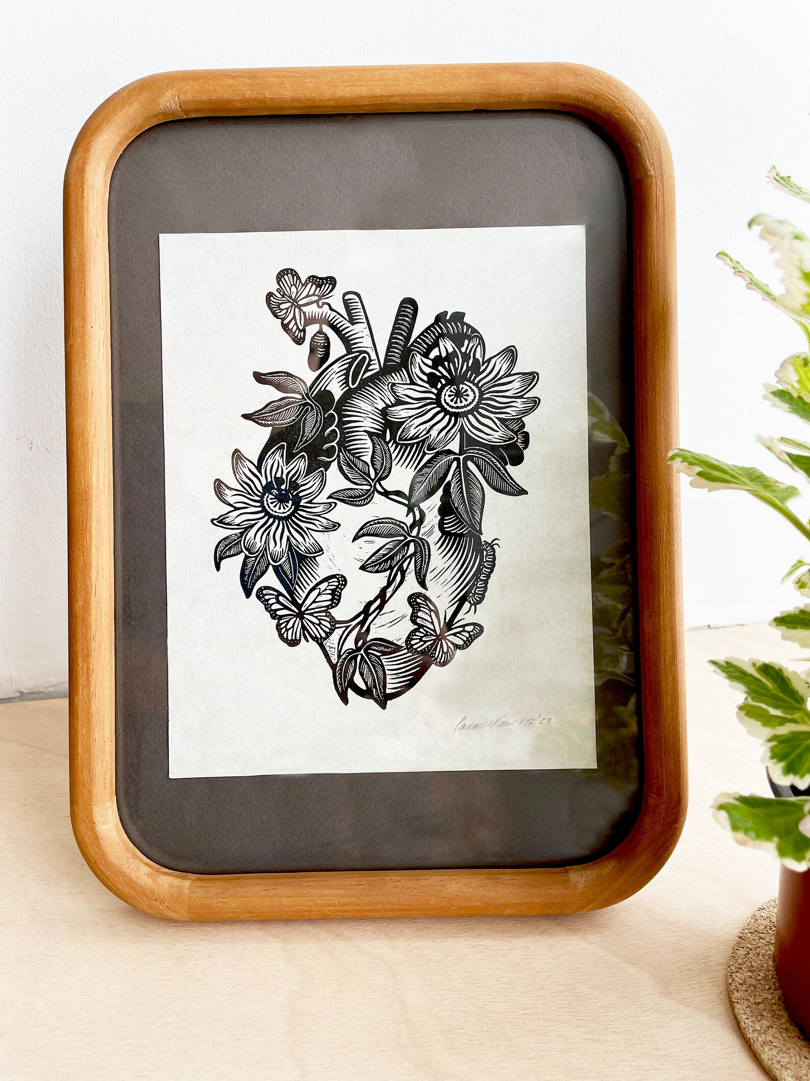 Botanical Human Heart Block Print With Passiflora and Monarch ...