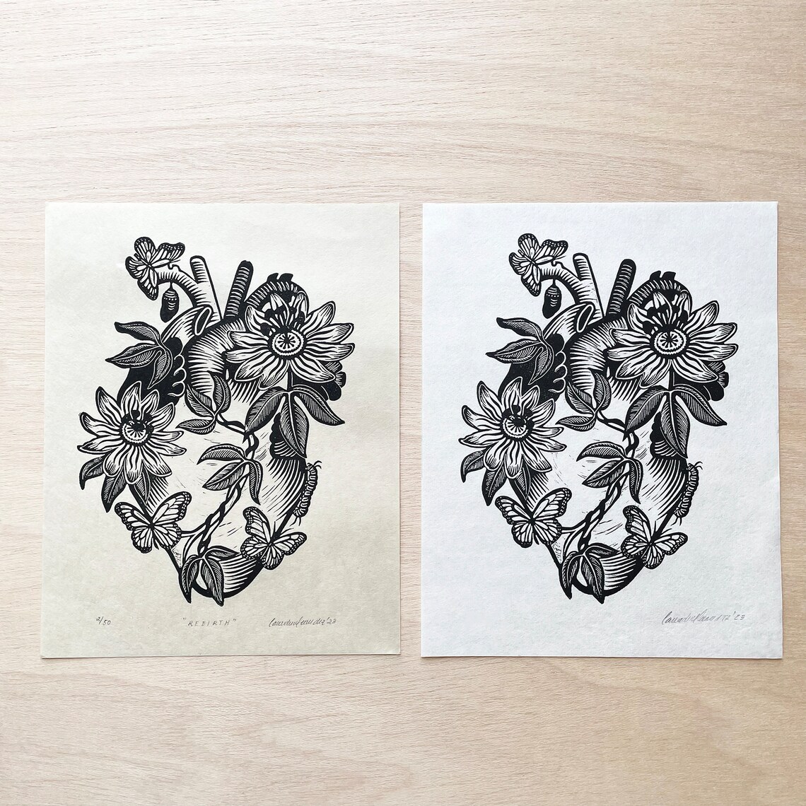 Botanical Human Heart Block Print With Passiflora and Monarch ...