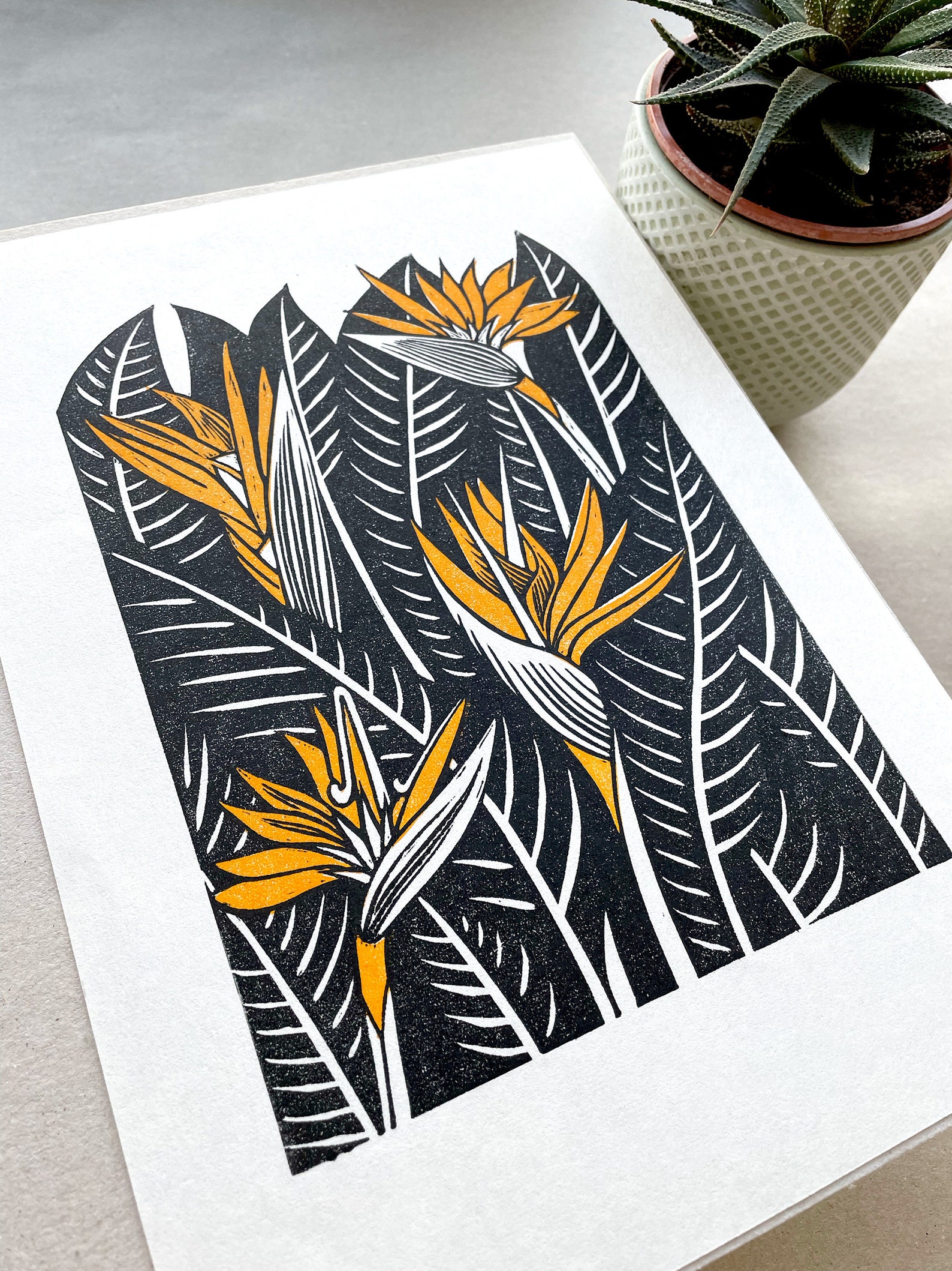 Botanical Linocut Print of a Bird of Paradise Plant for Home Decor - Etsy
