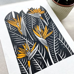 Botanical Linocut Print of a Bird of Paradise Plant for Home Decor - Etsy