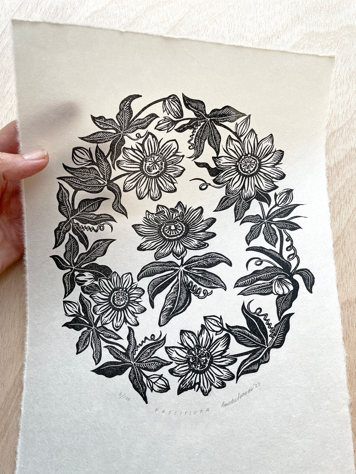 Botanical Linocut Print of a Passiflora Plant for Wall Decor - Etsy