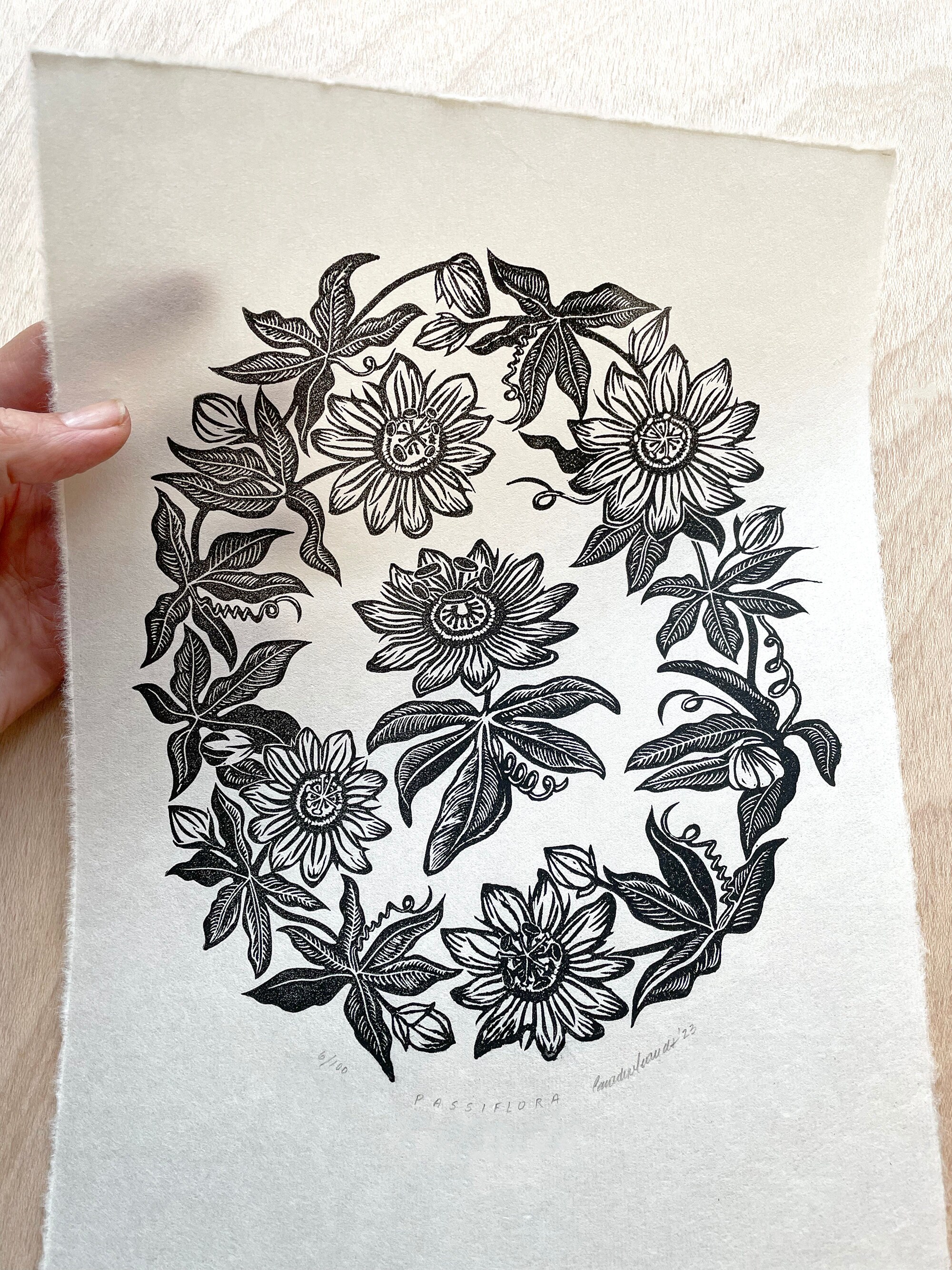 Botanical Linocut Print of a Passiflora Plant for Wall Decor - Etsy