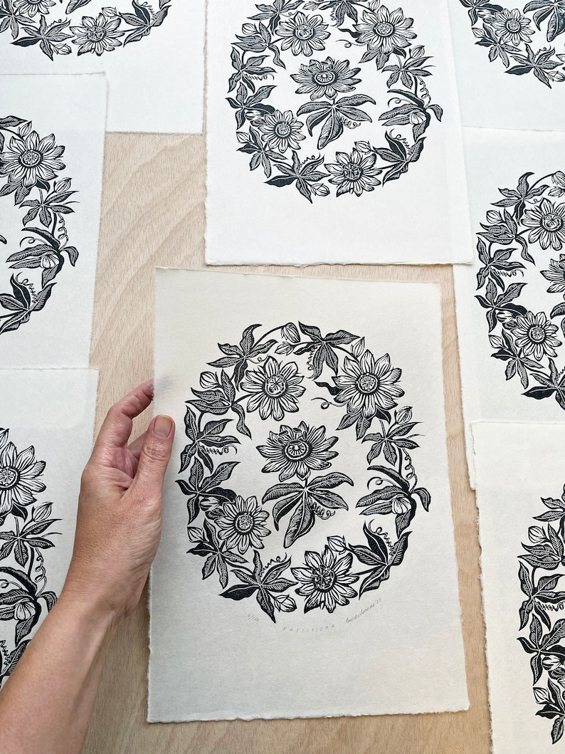 Botanical Linocut Print of a Passiflora Plant for Wall Decor - Etsy