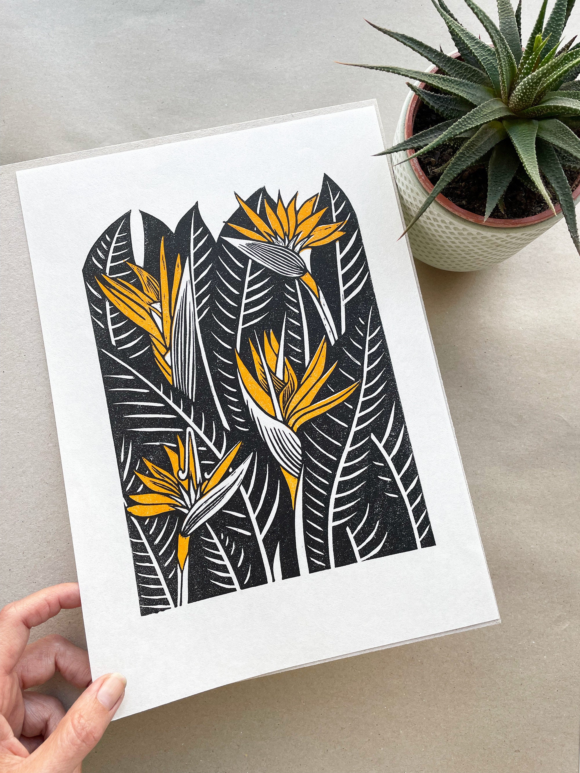 Botanical Linocut Print of a Bird of Paradise Plant for Home Decor - Etsy