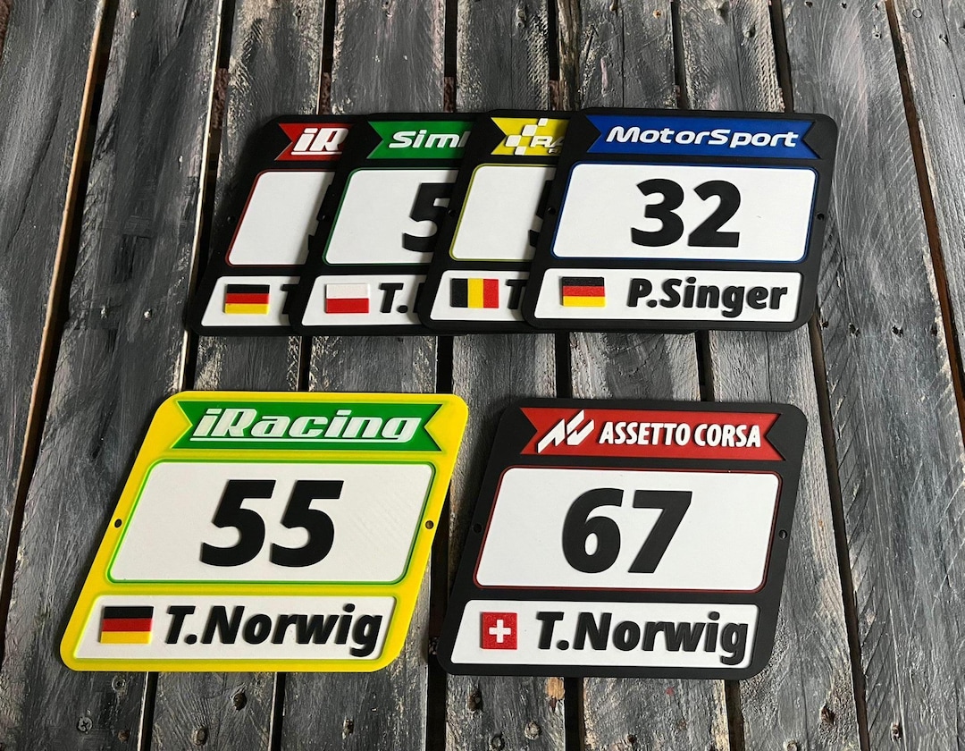Personalisiertes 3D Racing Number and Name Plate | Iracing · Assetto ...