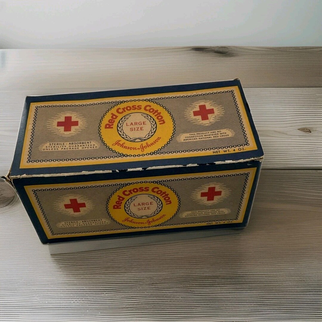 Vintage Rare Johnson & Johnson Red Cross Cotton Net Wt 4oz Large Size ...