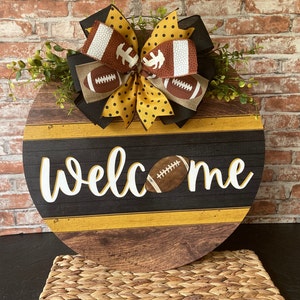 Black & Gold Football Welcome Sign Game Day Front Porch Decor Team ...