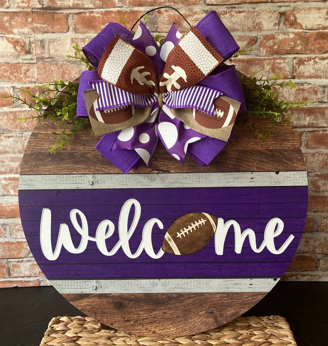 Ships Quickly Football Welcome Sign Purple & White Game Day Front Decor ...