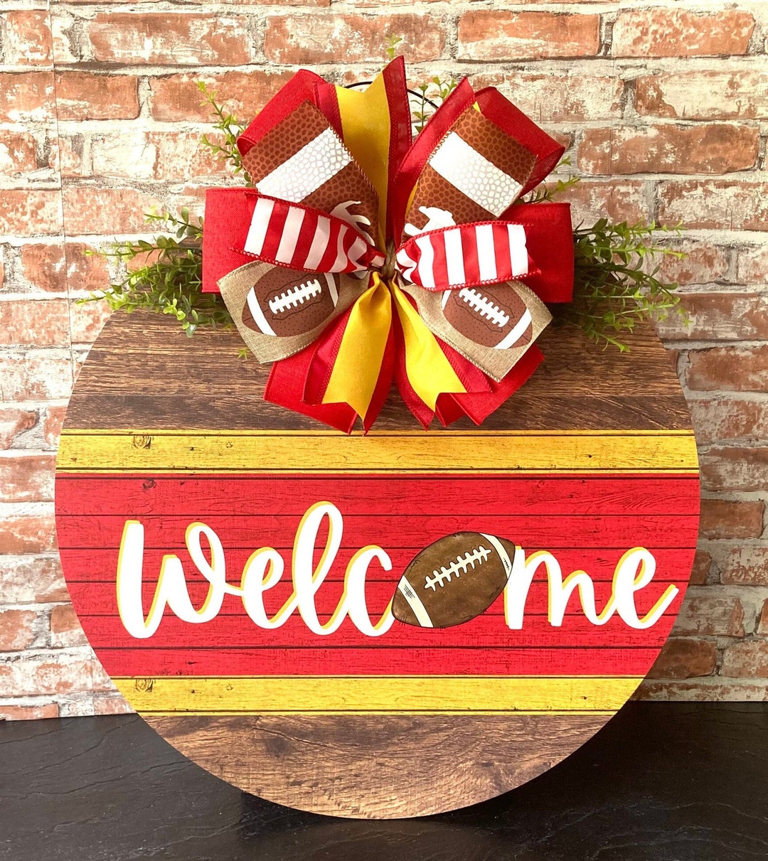Football Welcome Sign Red & Gold Team Spirit Door Hanger KC Game Day ...