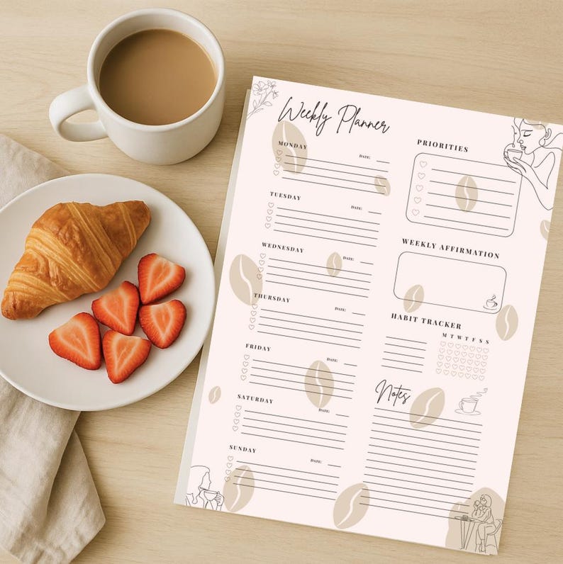 Weekly Planner Template – Coffee-inspired Digital Planner, Printable ...