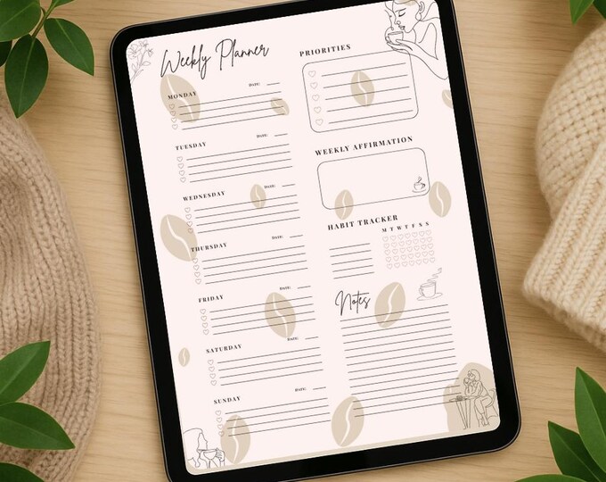 Weekly Planner Template – Coffee-inspired Digital Planner, Printable ...