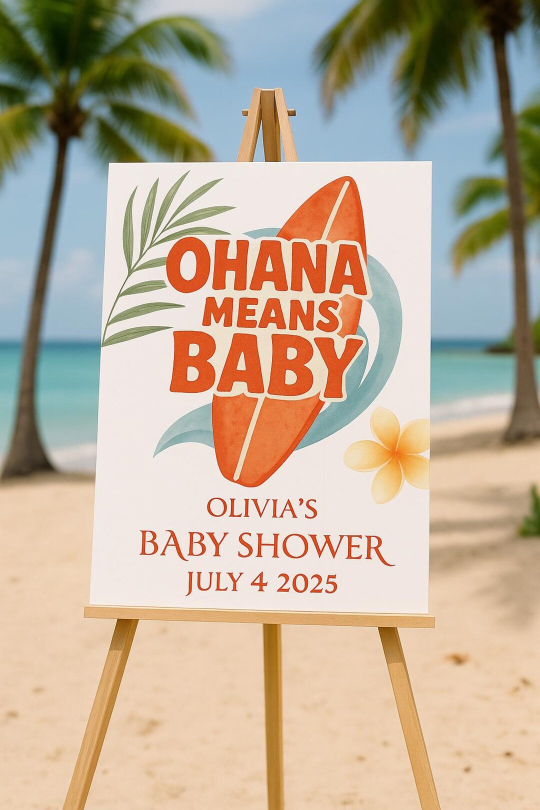 Ohana Means Baby Shower Sign – 24x36 Hawaiian Surf Theme | Tropical ...