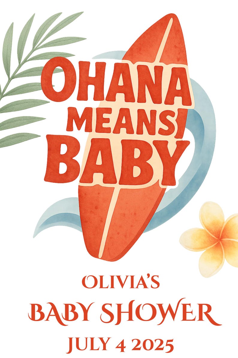 Ohana Means Baby Shower Sign – 24x36 Hawaiian Surf Theme | Tropical ...