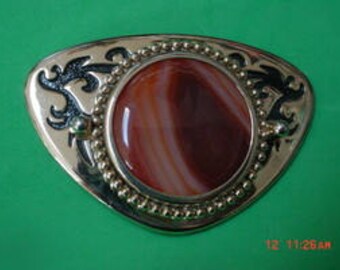 Western Belt Buckle Round Brazil Agate Hand Set Stone Carmel | Etsy