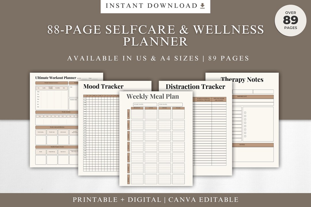 Printable Self Care Planner for Busy Women Wellness Workbook Mood ...