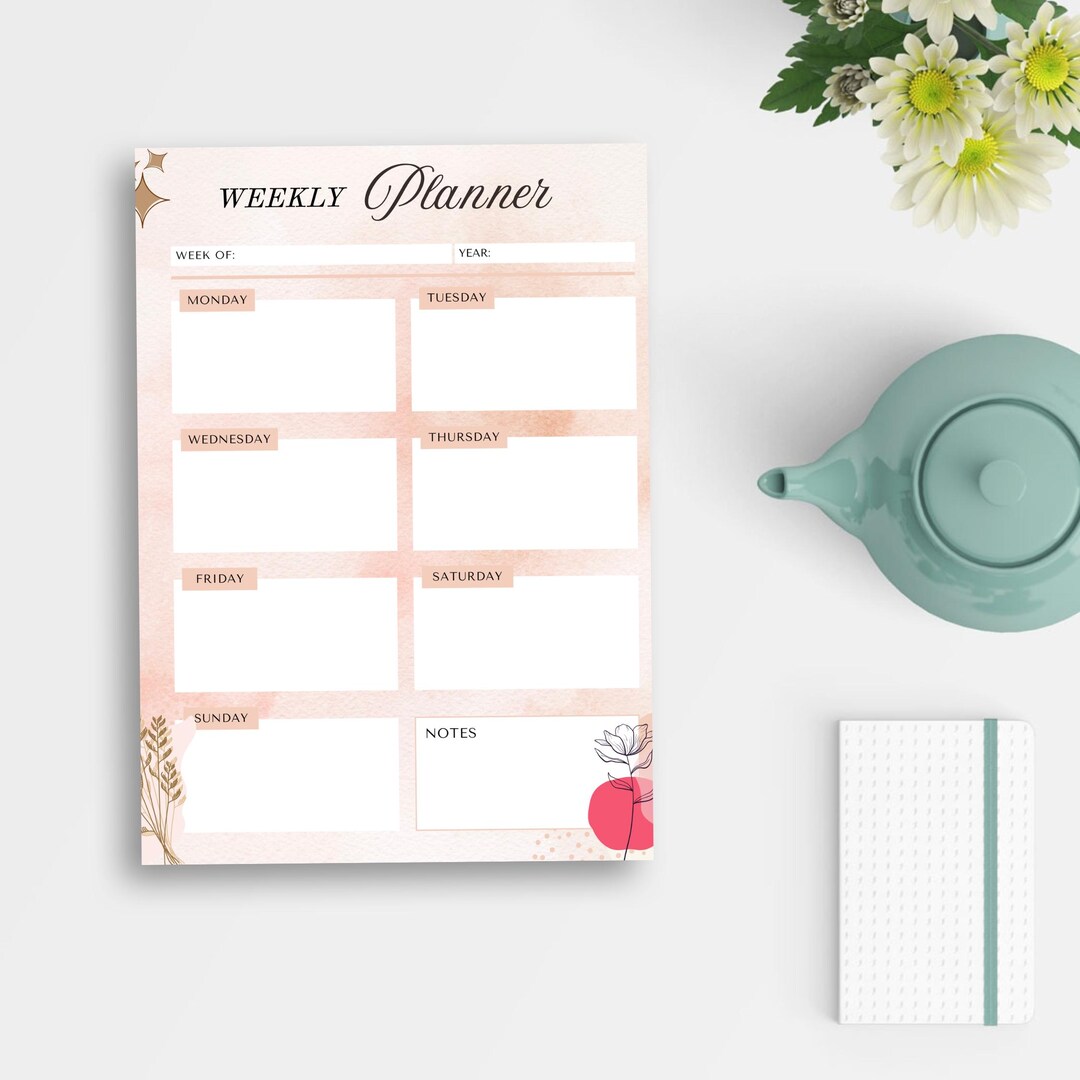 A4 Minimal Weekly Planner Printable | One Page Weekly Planner | Simple ...