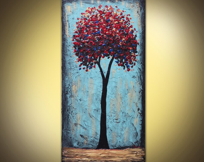 Red Tree Original Acrylic Painting on Canvas 18 X 36 - Etsy