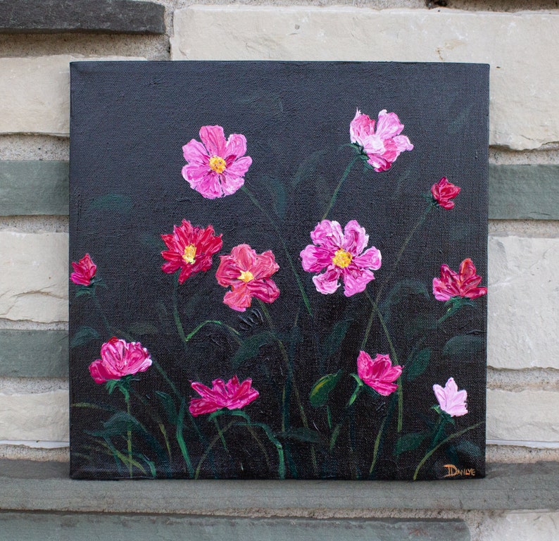 Pink Cosmos 12"x12" Painting - Etsy