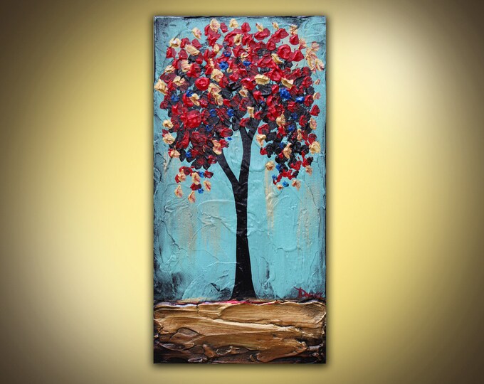 Red Tree Original Acrylic Painting on Canvas 6x12 - Etsy