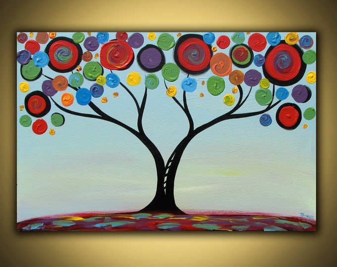 SALE Summer Swirl Tree Original Acrylic Painting on Canvas 36x24 - Etsy