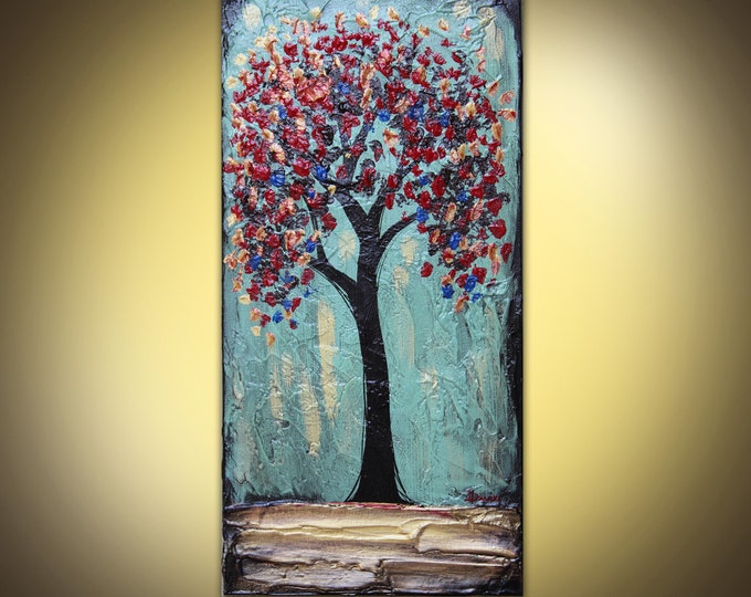 Red Tree Original Acrylic Painting on Canvas 10x20 - Etsy