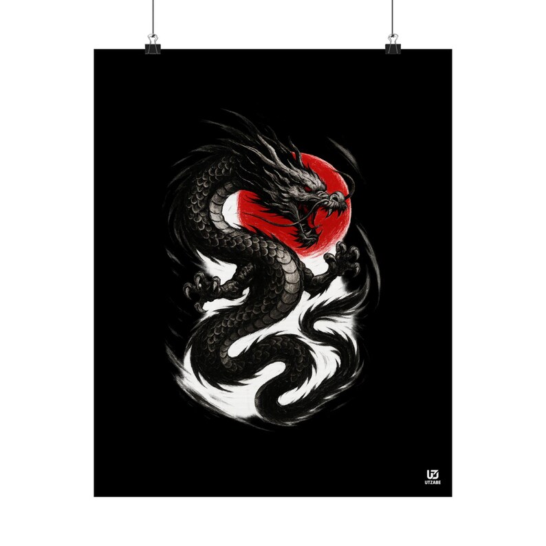 Japanese Dragon Wall Art Print, Asian Art Decor, Matte Vertical Posters ...